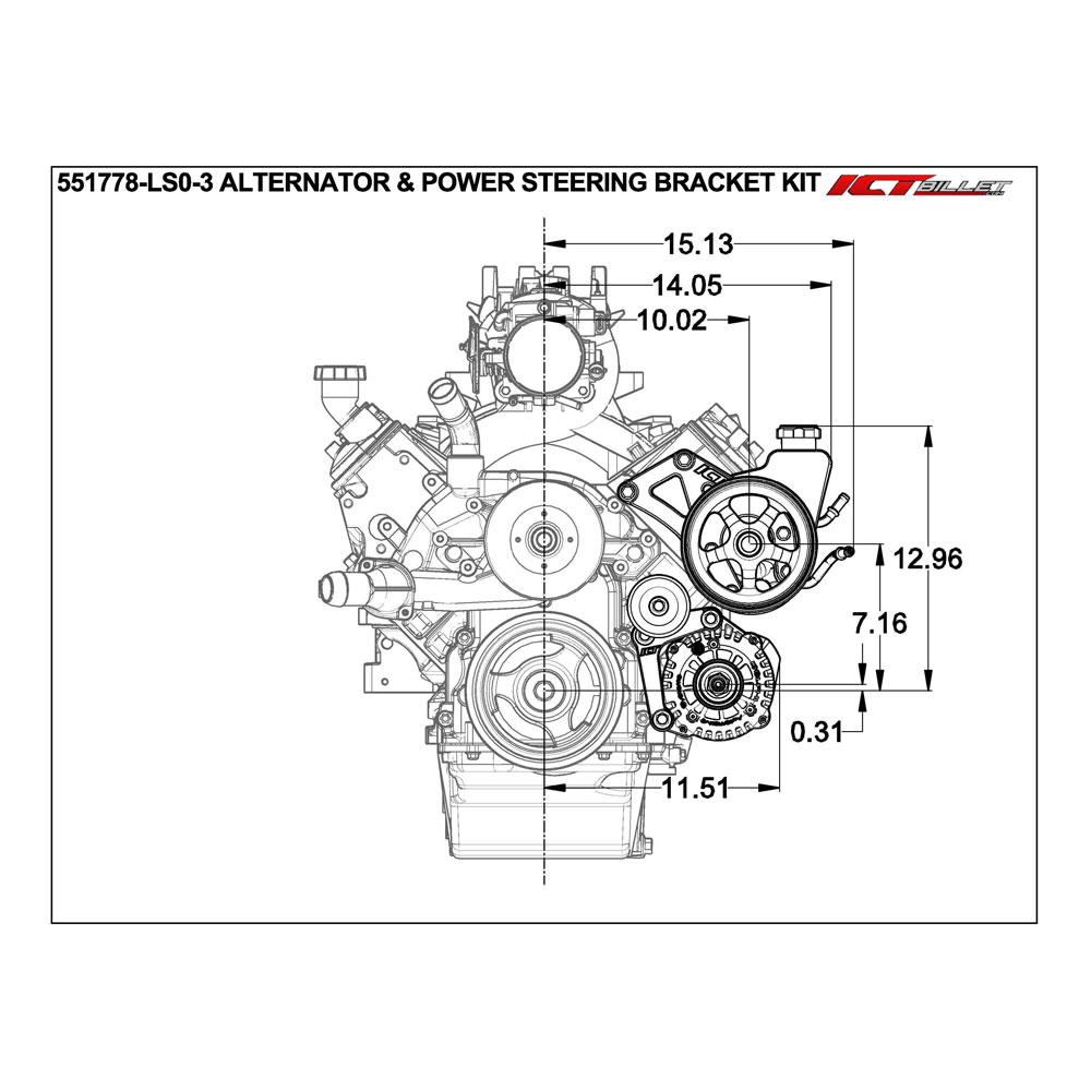 ICT Billet Alternator and Power Steering Bracket Kit 551778LS0-3 ...